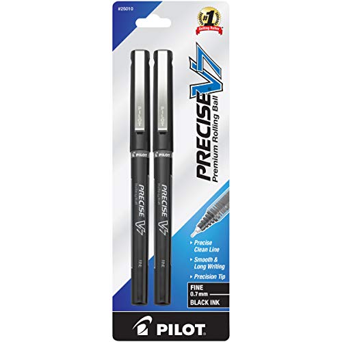 PILOT Precise V7 Stick Liquid Ink Rolling Ball Stick Pens, Fine Point (0.7mm) Black Ink, 2-Pack (25010)