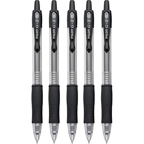 Pilot, G2 Premium Gel Roller Pens, Ultra Fine Point 0.38 mm, Pack of 5, Black