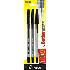 pilot the better ball point pen refillable ballpoint stick pens, fine point, black ink, 2-pack + 1 bonus (35005)