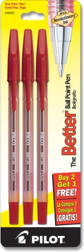 PILOT The Better Ball Point Pen Refillable Ballpoint Stick Pens, Fine Point, Red Ink, 2-Pack (35007)