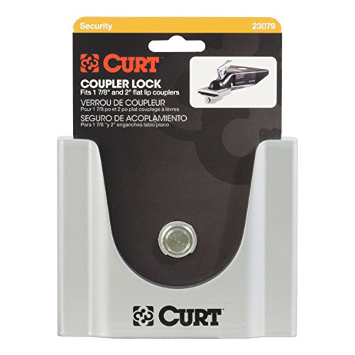 CURT 23079 Powder-Coated Aluminum Trailer Tongue Lock, Fits Most 2-Inch, 1-7/8-Inch Couplers , grey