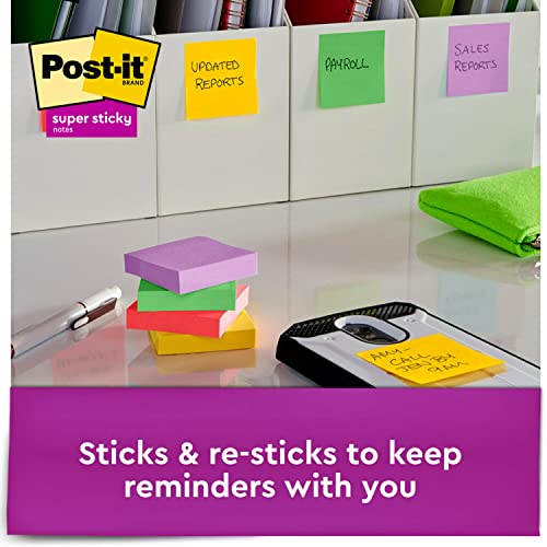 Post-it Super Sticky Notes, 2 in x 2 in, 8 Pads, 2x the Sticking Power, Playful Primaries Collection, Primary Colors (Red, Yellow, Green, Blue, Purple), Recyclable (622-8SSAN)