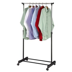 sunbeam garment hanging clothing rack on wheels, black and silver