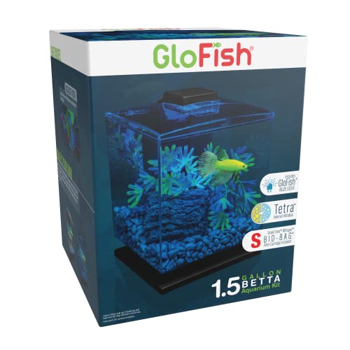 Tetra GloFish Betta Aquarium Kit 1.5 Gallons, Easy Setup and Maintenance, Perfect Starter Tank,Black/Clear