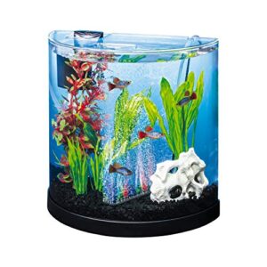 tetra colorfusion starter aquarium kit 3 gallons, half-moon shape, with bubbler and color-changing light disc