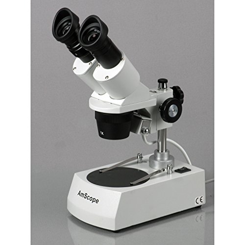 AmScope SE306R-P20 Forward-Mounted Binocular Stereo Microscope, WF20x Eyepieces, 40X and 80X Magnification, 2X and 4X Objectives, Upper and Lower Halogen Lighting, Reversible Black/White Stage Plate, Pillar Stand, 120V