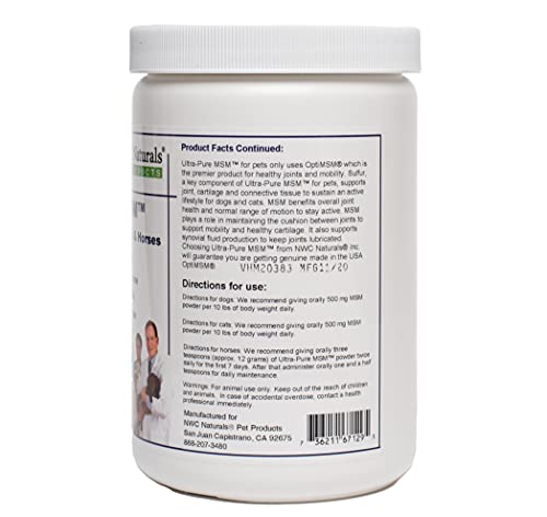 Ultra-Pure MSM for Dogs, Cats & Horses, Supports Hip, Joint and Connective Tissue for Healthy Cartilage and Mobility Opti MSM the Purest in the World by NWC Naturals 1 lb Canister (Model: POWDER)