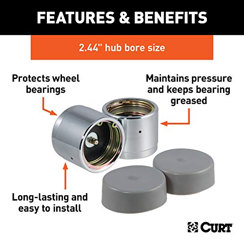 CURT 22244 2.44-Inch Trailer Wheel Bearing Protectors and Dust Covers, 2-Pack, Chrome