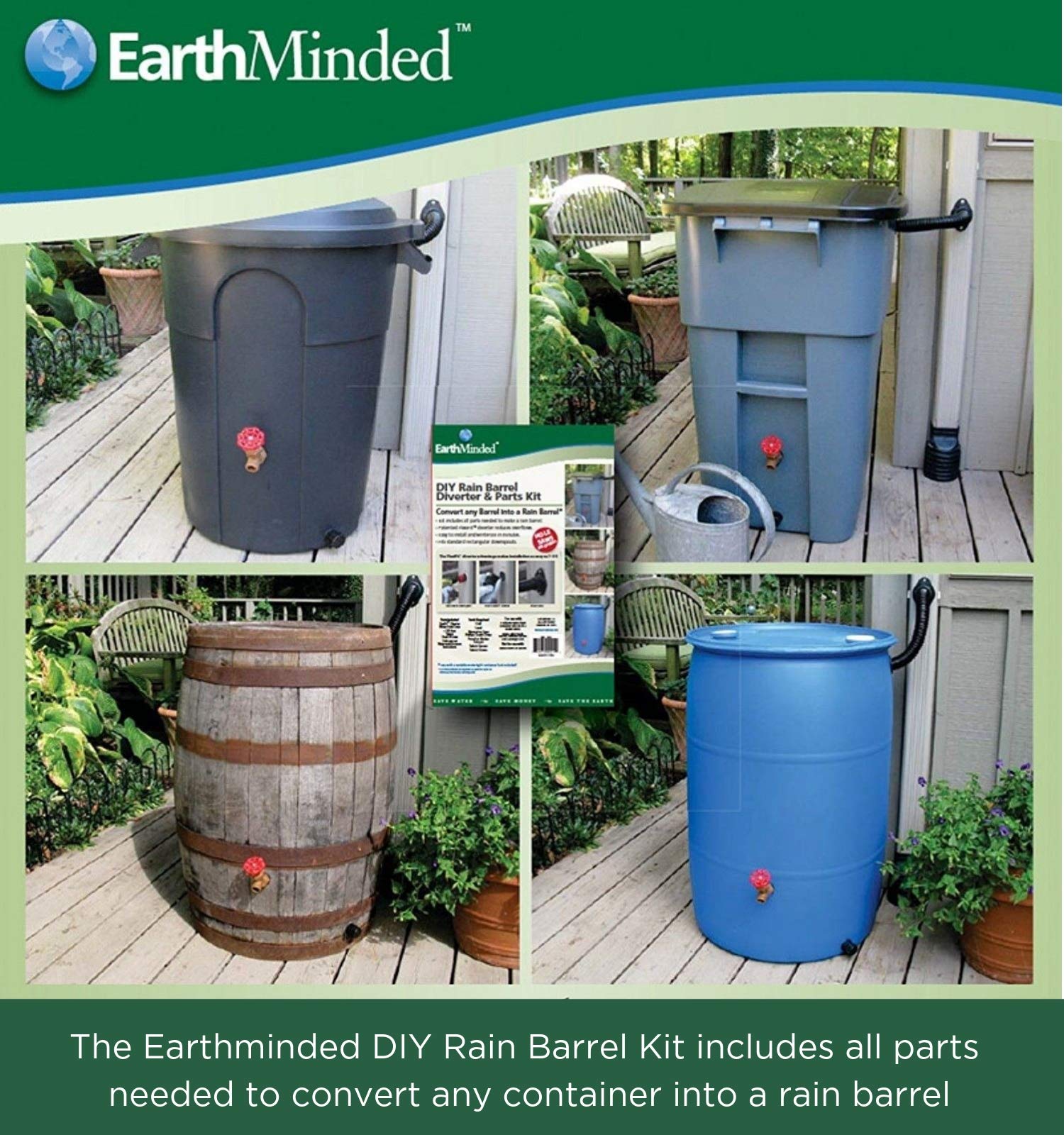 EarthMinded DIY Rain Barrel Diverter and Parts Kit - Water Collection System To Convert Containers into Rain Barrels - Catch Rain Water for Outdoor Chores - RBK-0001