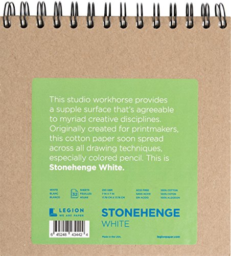 Legion Stonehenge Wired Pad, Cotton Deckle Edge Paper, 7 X 7 inches, White, 32 Sheets