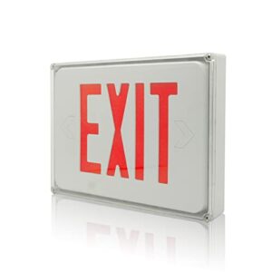 etoplighting led exit sign emergency light, wall or ceiling mount led exit lighting, battery backup, red lettering, agg745