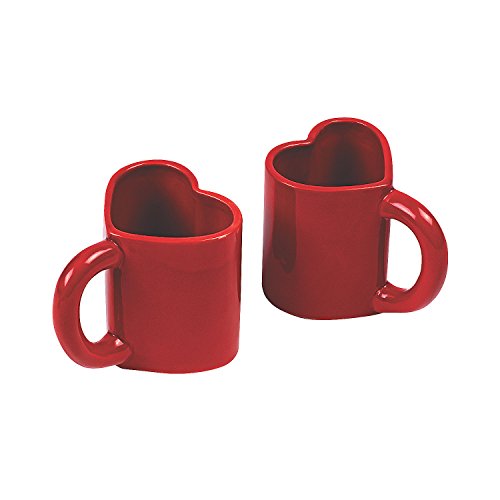 Fun Express Setof 2, Red Heart Shaped Ceramic Mugs - Each holds 8 oz - Mother's Day | Valentines Day Supplies | Home Decor | Nurse and Nursing Student Appreciation Week