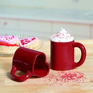 Fun Express Setof 2, Red Heart Shaped Ceramic Mugs - Each holds 8 oz - Mother's Day | Valentines Day Supplies | Home Decor | Nurse and Nursing Student Appreciation Week