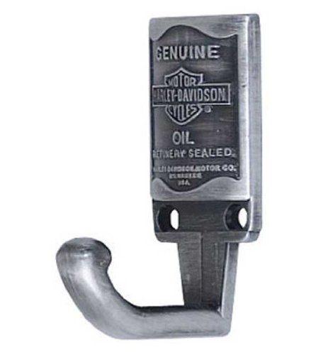 Harley-Davidson FBA_HDL-10102 HDL-10102 Wall Hook for Clothes, Oil Can Logo, Antique Pewter Finish, 2.3 x 1.1 x 1.3-in, Silver