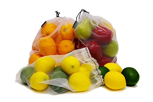 Earthwise Reusable Mesh Produce Bags - Washable Set of 9 Premium Bags, TRANSPARENT Lightweight, Strong SEE-THROUGH Mesh for shopping, transporting and storing fruits and veggies.