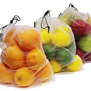 Earthwise Reusable Mesh Produce Bags - Washable Set of 9 Premium Bags, TRANSPARENT Lightweight, Strong SEE-THROUGH Mesh for shopping, transporting and storing fruits and veggies.