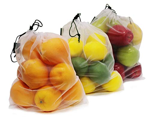 Earthwise Reusable Mesh Produce Bags - Washable Set of 9 Premium Bags, TRANSPARENT Lightweight, Strong SEE-THROUGH Mesh for shopping, transporting and storing fruits and veggies.