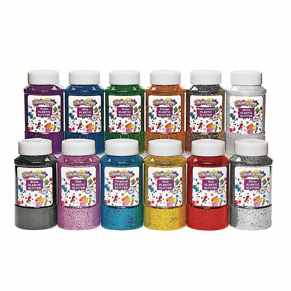 Colorations Extra-Safe Plastic Glitter Classroom Supplies Multicolor Variety Pack (Set of All 12)