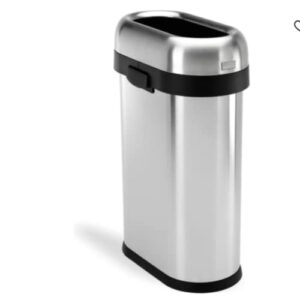 simplehuman 50 liter / 13.2 gallon slim open top trash can, commercial grade heavy gauge brushed stainless steel