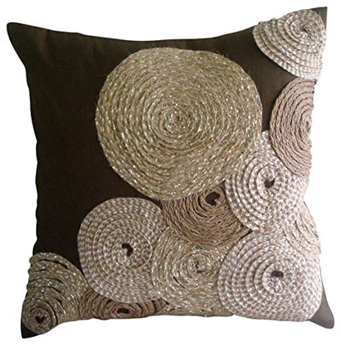 The HomeCentric Throw Pillow Covers, Brown Decorative Zippered Throw Pillow Covers 16x16 inch (40x40 cm), Silk Throw Pillow Covers, Circles & Dots, Jute, Contemporary Cushion Cover  - Adorned by Jute