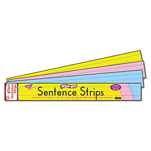 Trend T4002 Wipe-Off Sentence Strips, 24 X 3, Blue/Pink, 30/Pack