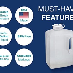 Arrow 1 Gallon Plastic Jug for Cold Drinks - Refrigerator Bottle with Cap, Easy-Pour Spout and Graduated Markings - Made in USA, BPA Free Plastic - Ideal for Water, Iced Tea, Juice, Milk