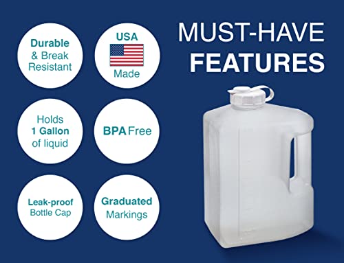 Arrow 1 Gallon Plastic Jug for Cold Drinks - Refrigerator Bottle with Cap, Easy-Pour Spout and Graduated Markings - Made in USA, BPA Free Plastic - Ideal for Water, Iced Tea, Juice, Milk