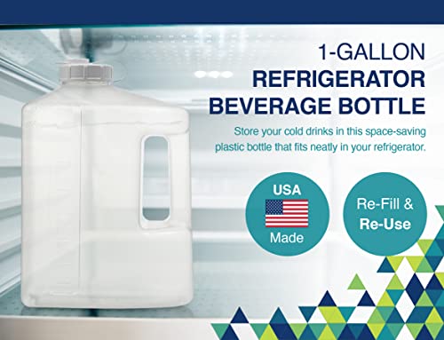 Arrow 1 Gallon Plastic Jug for Cold Drinks - Refrigerator Bottle with Cap, Easy-Pour Spout and Graduated Markings - Made in USA, BPA Free Plastic - Ideal for Water, Iced Tea, Juice, Milk