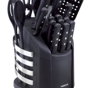 Farberware 17-Piece Stainless Steel Knife and Kitchen Tool Set with Storage Carousel, Black