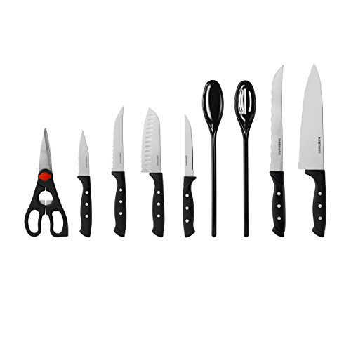 Farberware 17-Piece Stainless Steel Knife and Kitchen Tool Set with Storage Carousel, Black