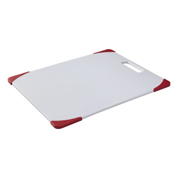 Farberware Nonslip Plastic Cutting Board, 11-Inch-by-14-Inch, White/Red