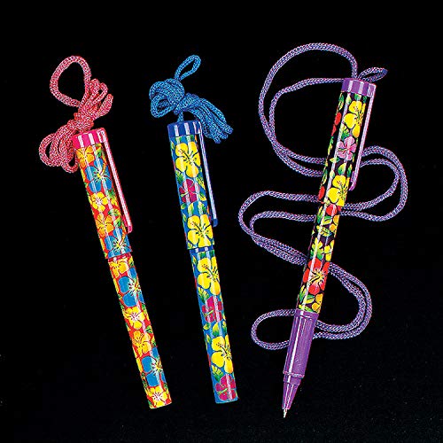 Fun Express Beached Themed Rope Pens, Hibiscus Pen On A Rope - Set of 12 - Party Favors and Handouts