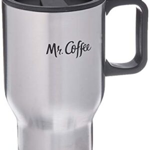 Gibson Mr Coffee Expressway 13.5 Ounce Brushed Stainless Steel Travel Mug with Black Lid and Handle, 13.5 oz, Silver