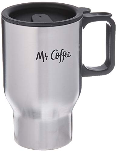 Gibson Mr Coffee Expressway 13.5 Ounce Brushed Stainless Steel Travel Mug with Black Lid and Handle, 13.5 oz, Silver