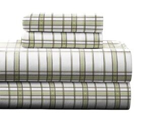 pointehaven heavy weight flannel cotton sheet set, twin xl, plaid sage