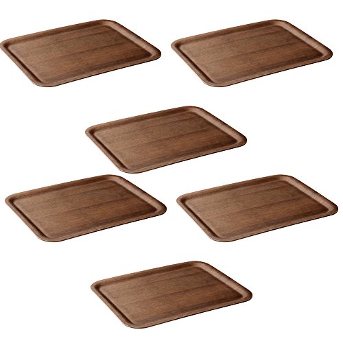 KINTO Nonslip Rectangular Teak Tray, 17 inch, Set of 6