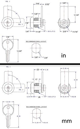 FJM Security 8700A-KA Disc Tumbler Cam Lock with 7/8" Cylinder and Chrome Finish, Keyed Alike