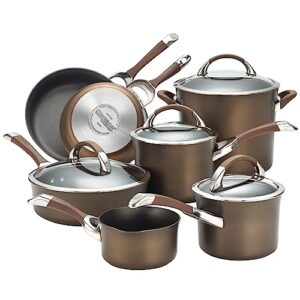 circulon symmetry dishwasher safe hard anodized nonstick cookware pots and pans set, 11-piece, chocolate