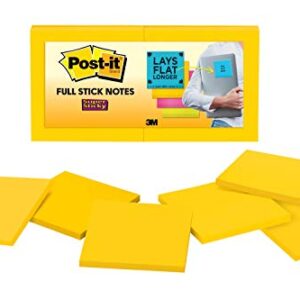 Post-it Super Sticky Full Stick Notes, 3x3 in, 12 Pads, 2x the Sticking Power, Electric Yellow, Recyclable (F330-12SSY)