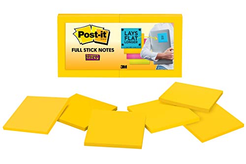 Post-it Super Sticky Full Stick Notes, 3x3 in, 12 Pads, 2x the Sticking Power, Electric Yellow, Recyclable (F330-12SSY)