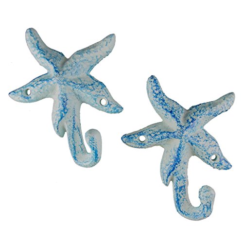 Iron Starfish Hook, Set of 2, Light Blue