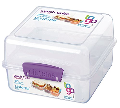 Sistema To Go Collection Lunch Cube Compact Food Storage Container, 5.9 Cup, Color Varies | Great for Meal Prep | BPA Free, Reusable