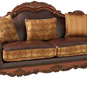 ACME Dresden Sofa w/3 Pillows - 15160 - Brown PU & Chenille - Cherry Oak