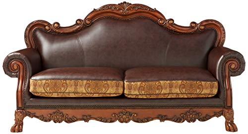 ACME Dresden Sofa w/3 Pillows - 15160 - Brown PU & Chenille - Cherry Oak