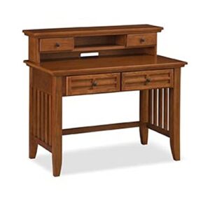 home styles arts and crafts cottage oak student desk and hutch with cable access, two drawers, and open shelf