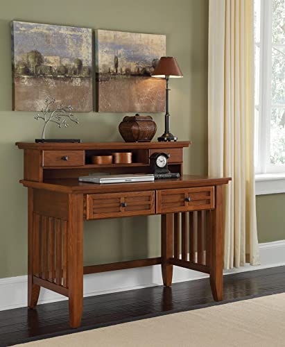 Home Styles Arts and Crafts Cottage Oak Student Desk and Hutch with Cable Access, Two Drawers, and Open Shelf