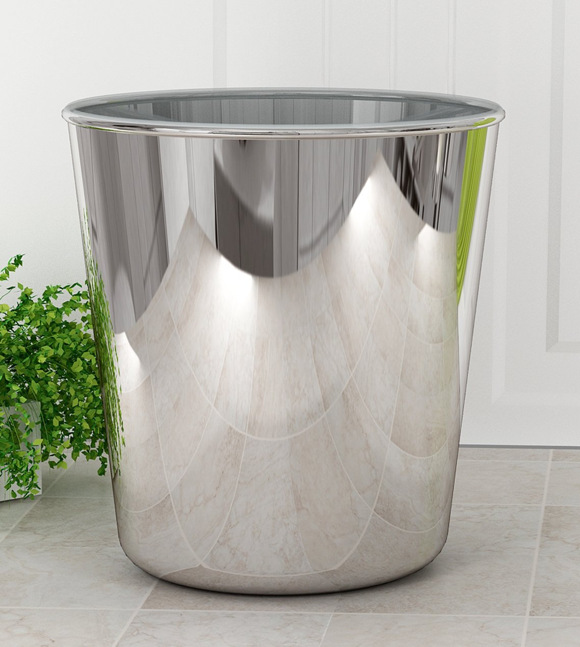 nu steel Decorative Stainless Steel Small Trash Can Wastebasket, Garbage Container Bin for Bathrooms, Powder Rooms, Kitchens, Home Offices Gloss Offices-Shiny-11 qt, Under 5 Gallons, Shiny Mirror