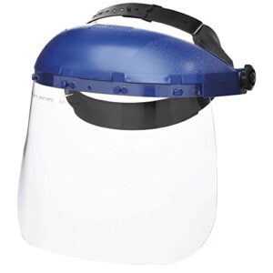 sellstrom single crown safety face shield with ratchet headgear, clear tint, uncoated, blue, 8" x 12" x .040, s39110