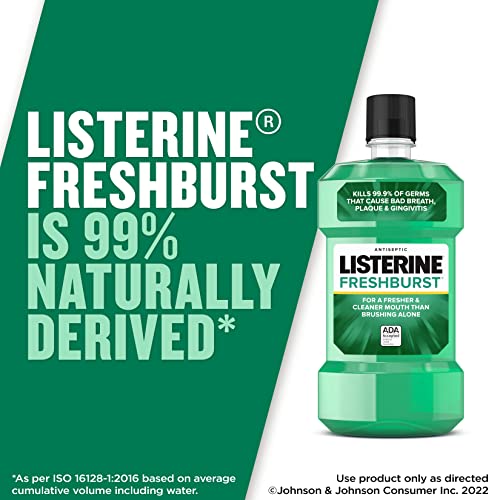 Listerine Freshburst Antiseptic Mouthwash for Bad Breath, Kills 99% of Germs That Cause Bad Breath & Fight Plaque & Gingivitis, ADA Accepted Mouthwash, Spearmint, 1 L