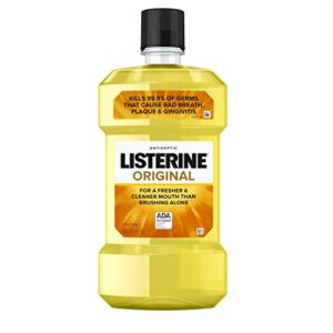 listerine original antiseptic oral care mouthwash to kill 99% of germs that cause bad breath, plaque and gingivitis, ada-accepted mouthwash, original flavored oral rinse, 1 l